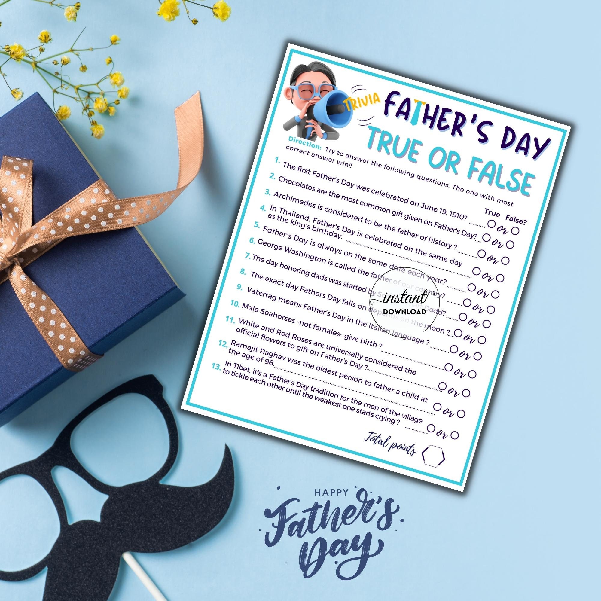 Father's Day Trivia Game, True or False Questionnaire Game, Fathers Day ...