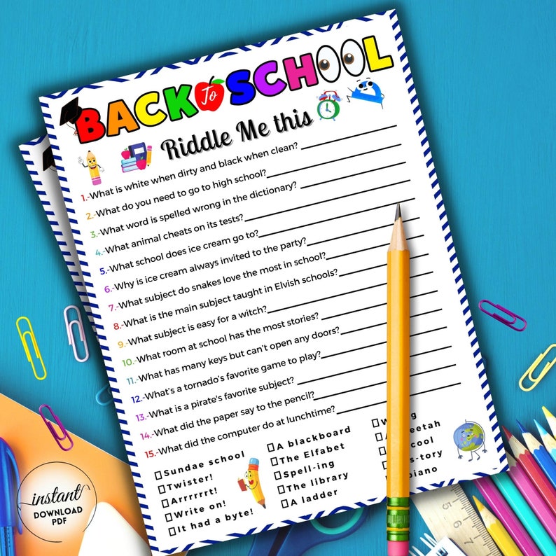 Back to School Riddles, Printable Back to School Game, First Day of ...