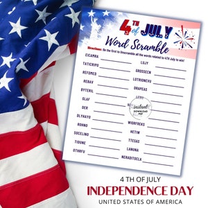 Fourth of July Word Scramble, Printable Fourth of July Game ...