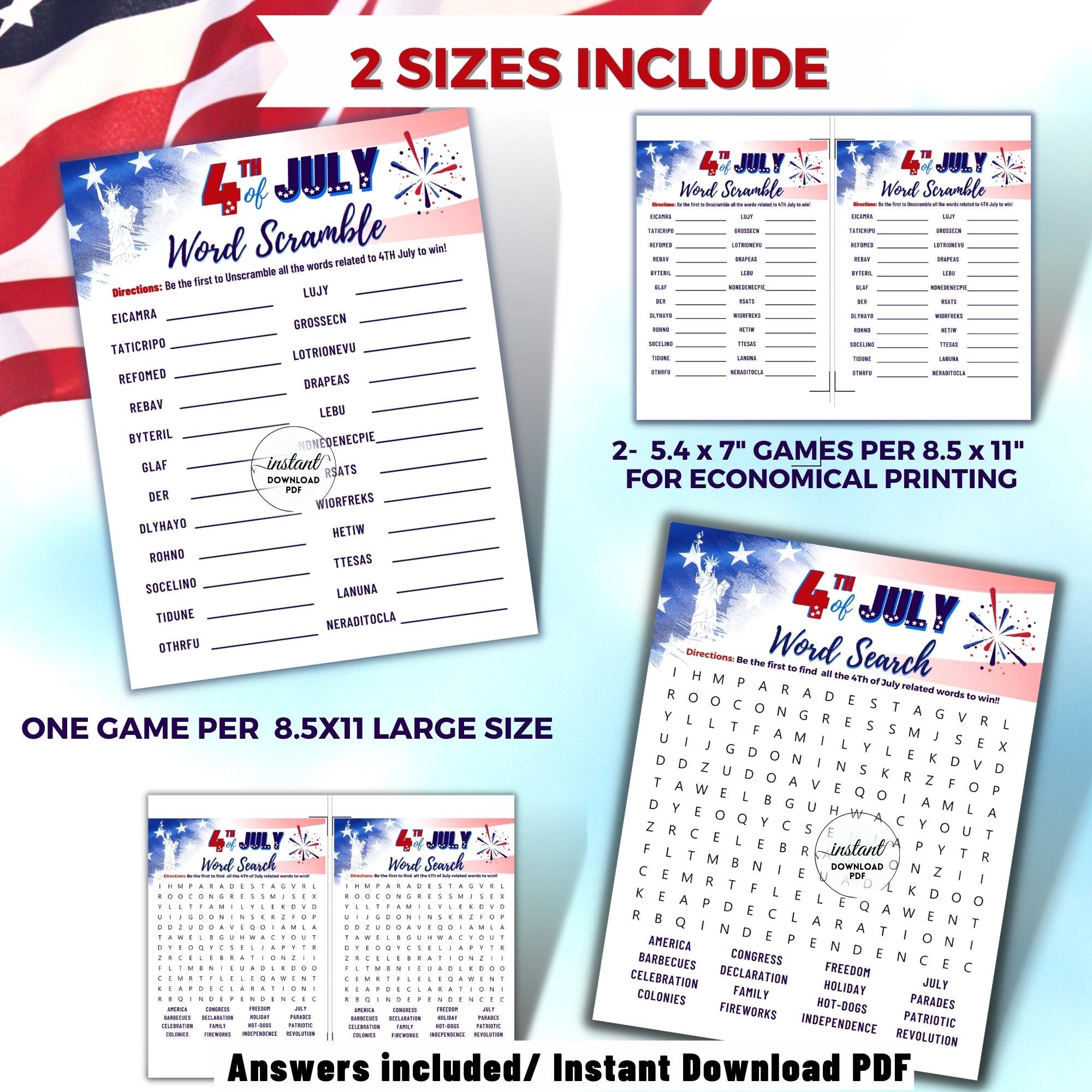 Fourth of July Game Bundle, Printable Fourth of July Games, Activities ...