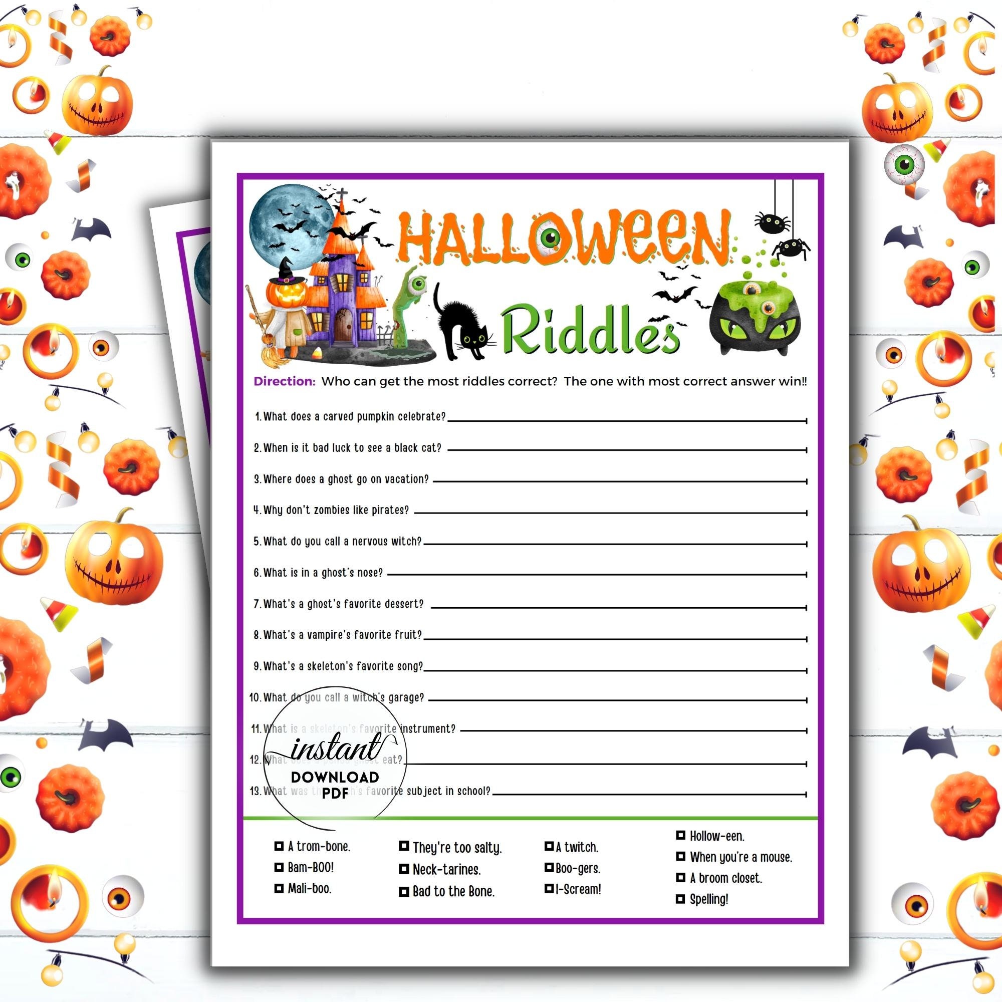 Riddle Game, Halloween Activities for Kids & Adults, Fun Halloween Game ...