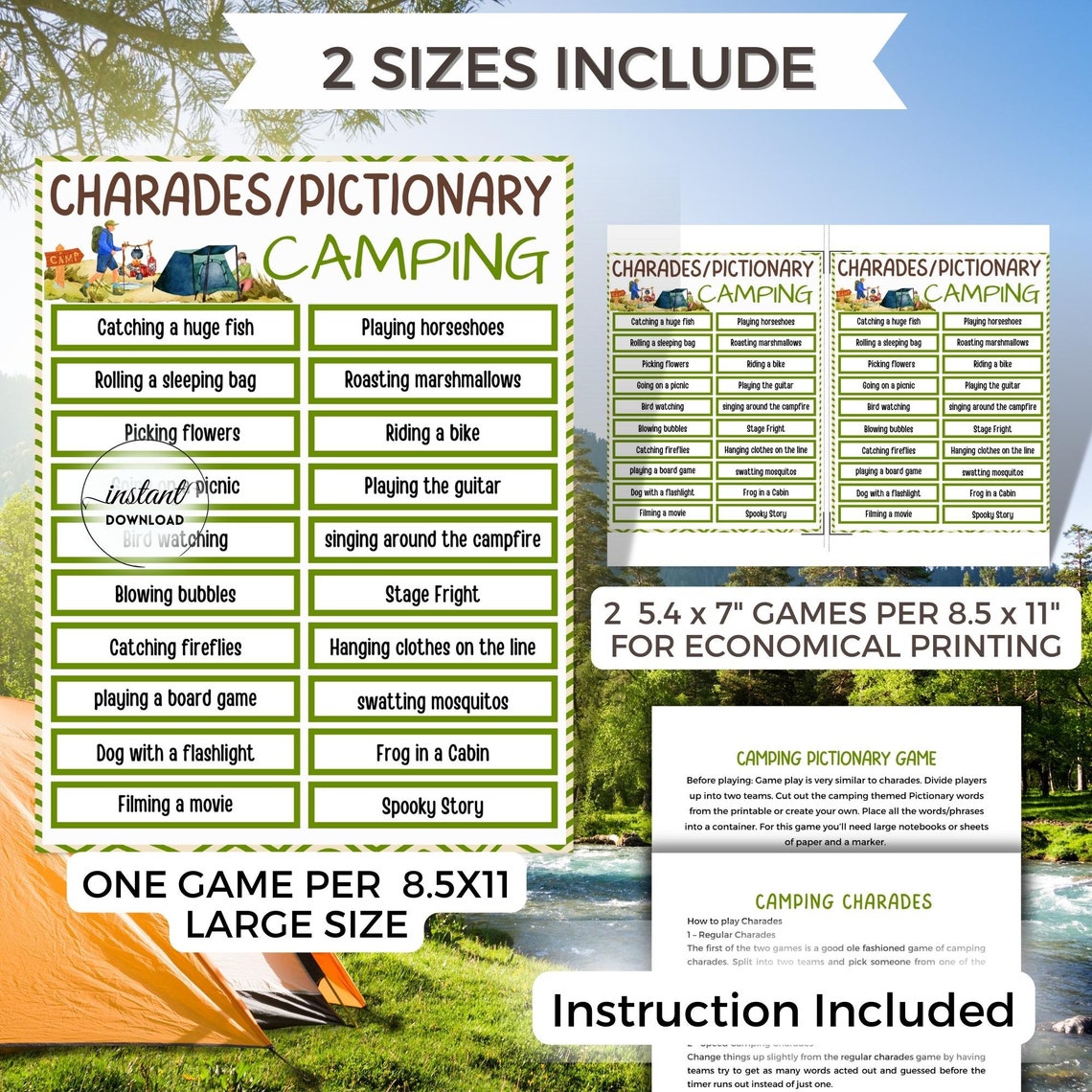 Camping Charades, Pictionary Card Game, Camping Activities for Kids ...