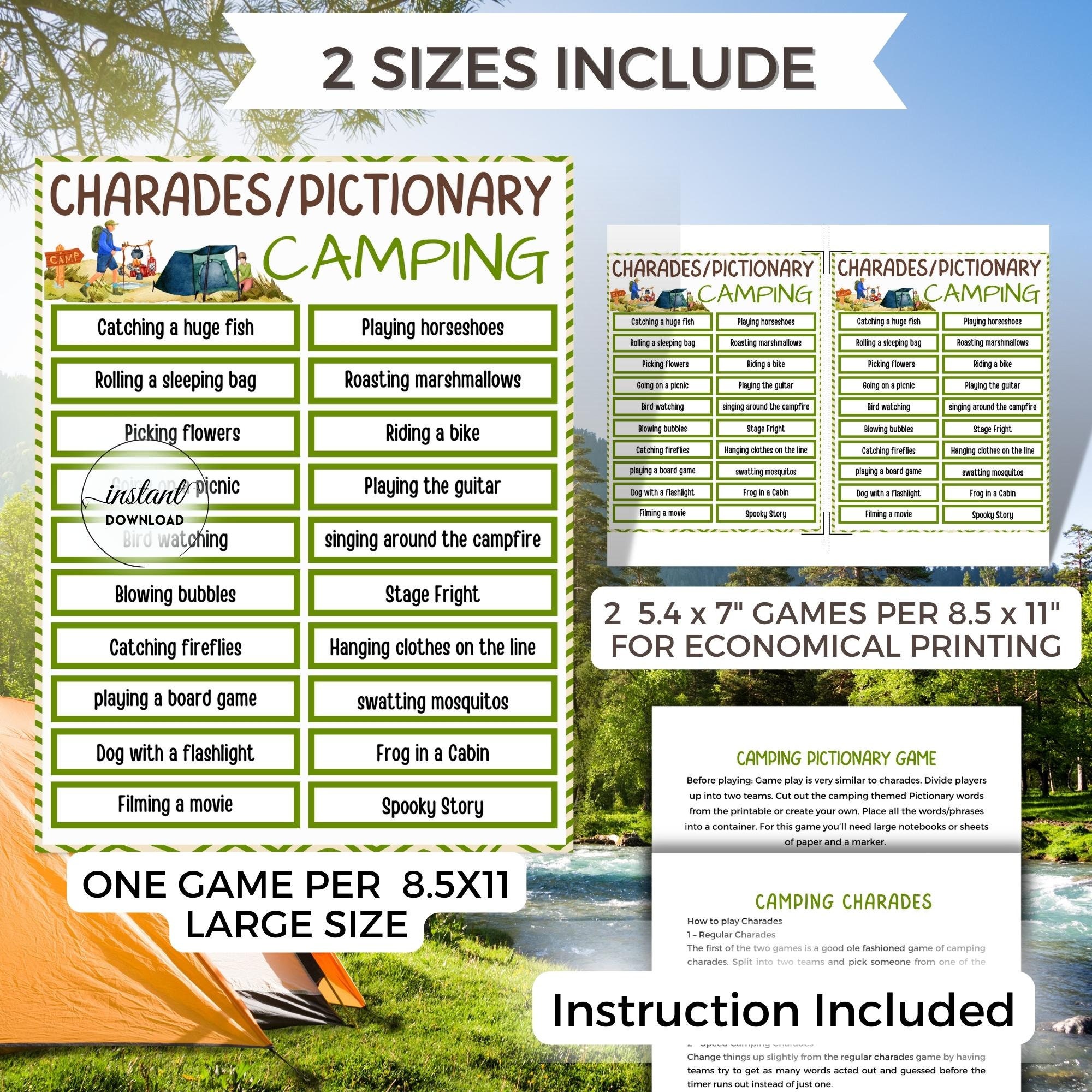 Camping Charades Pictionary, Family Game (printable PDF) - Etsy