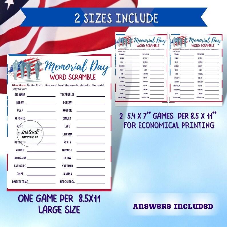 Memorial Day Word Scramble: Family Game (printable PDF) - Etsy