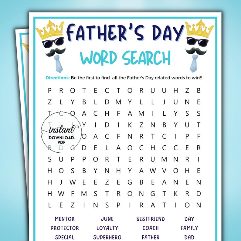 Father's Day Word Search, Word Game Search, Father's Day Activities for ...