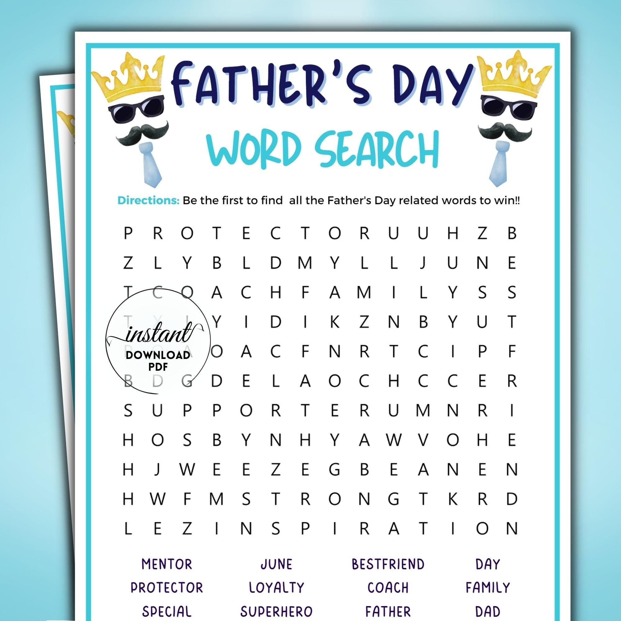Father's Day Word Search, Word Game Search, Father's Day Activities for ...