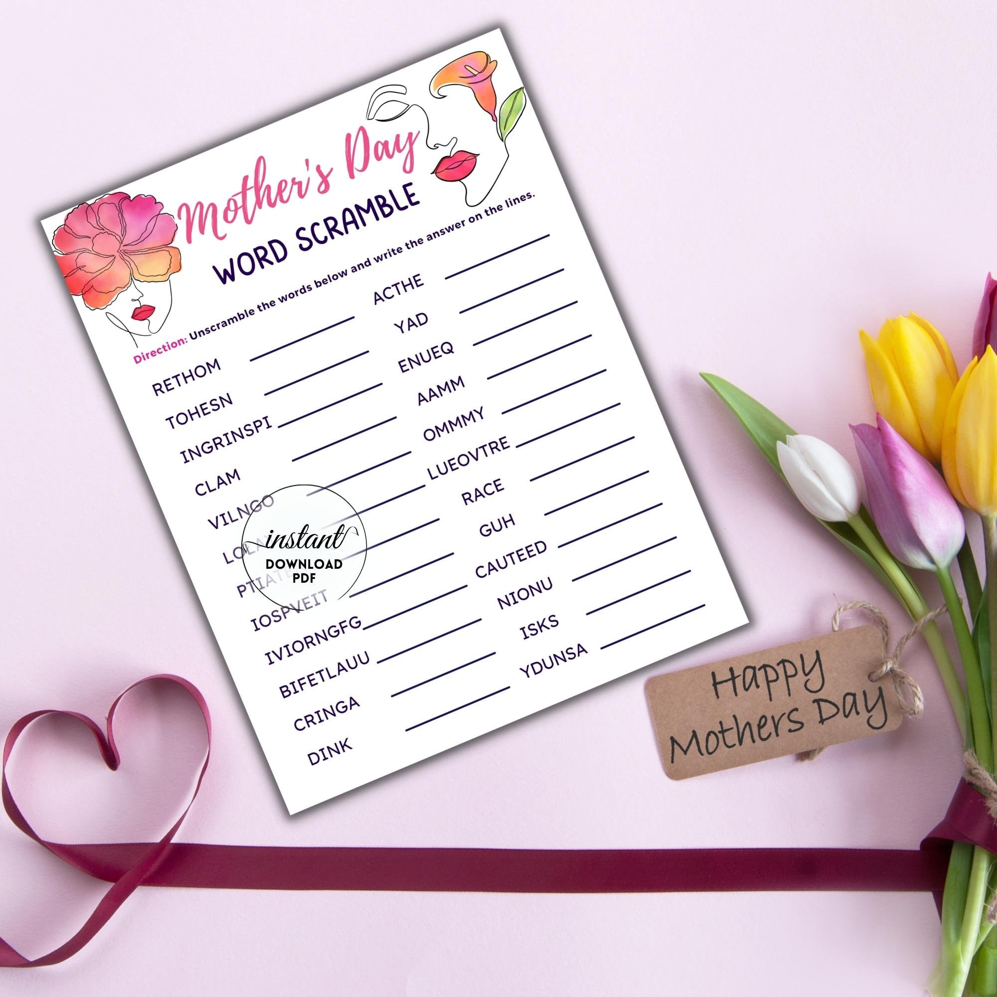 Mother's Day Word Scramble Game, Word Scramble, Mothers Word Search ...