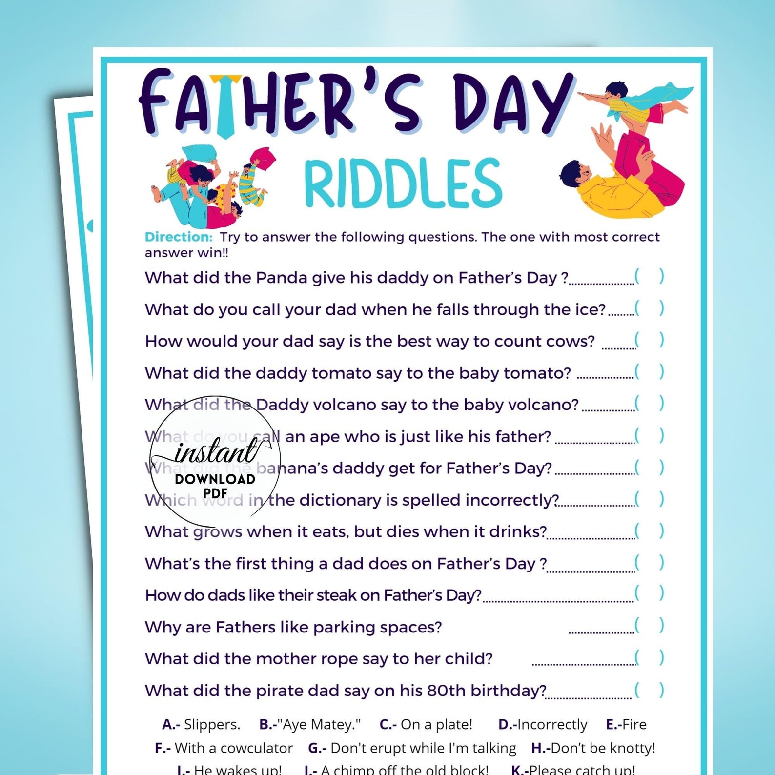 Father's Day Riddles, Father's Day Activities, Riddles and Jokes Game ...