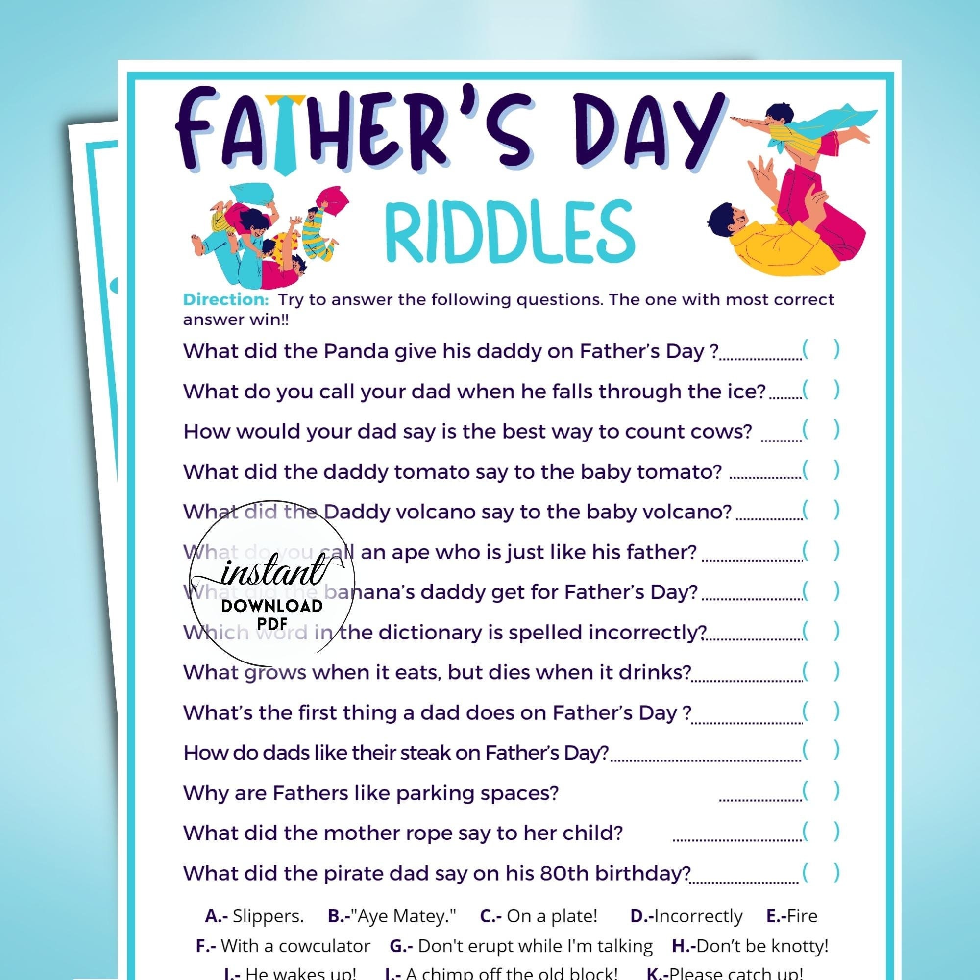 Father's Day Riddles, Father's Day Activities, Riddles and Jokes Game ...