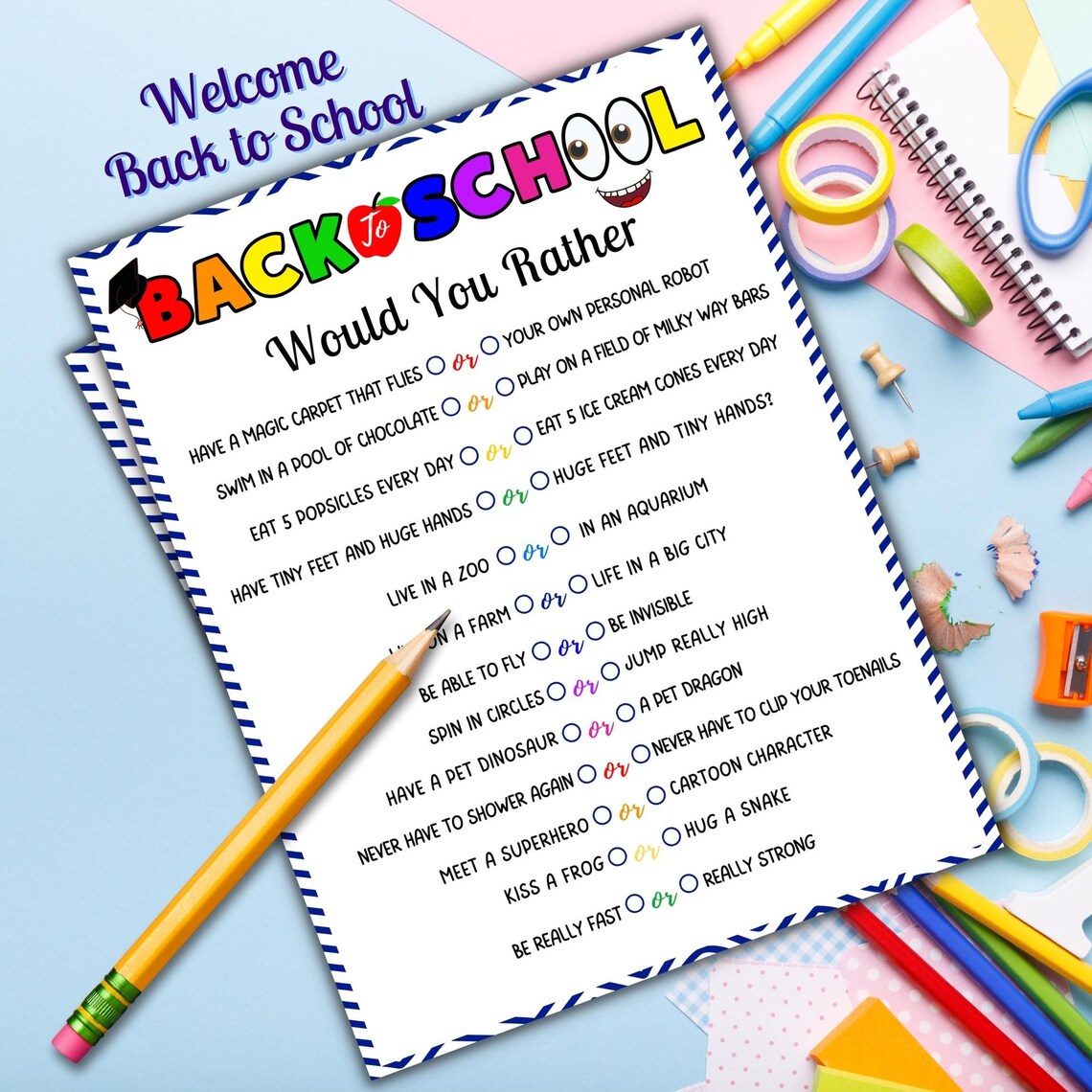 Back to School Would You Rather, Printable Back to School Game, First ...