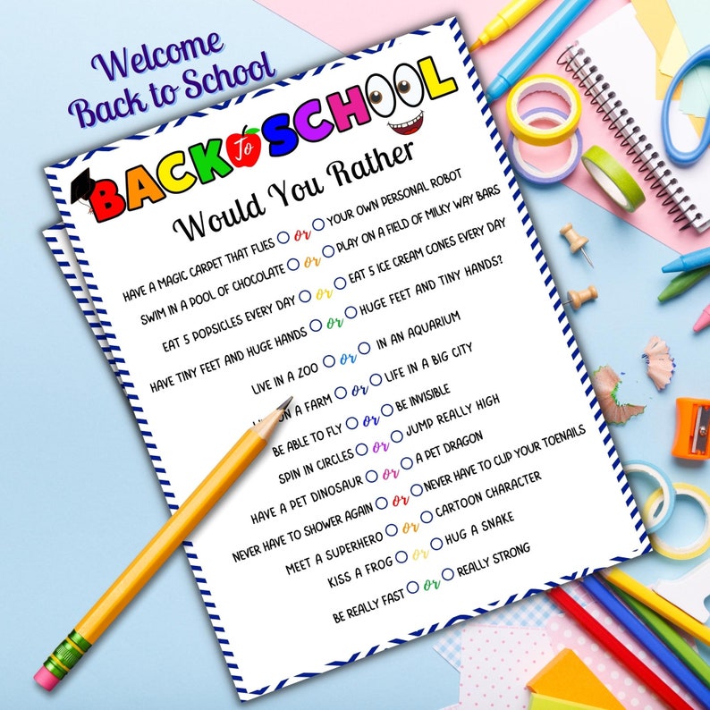 Back to School Would You Rather, Printable Back to School Game, First ...