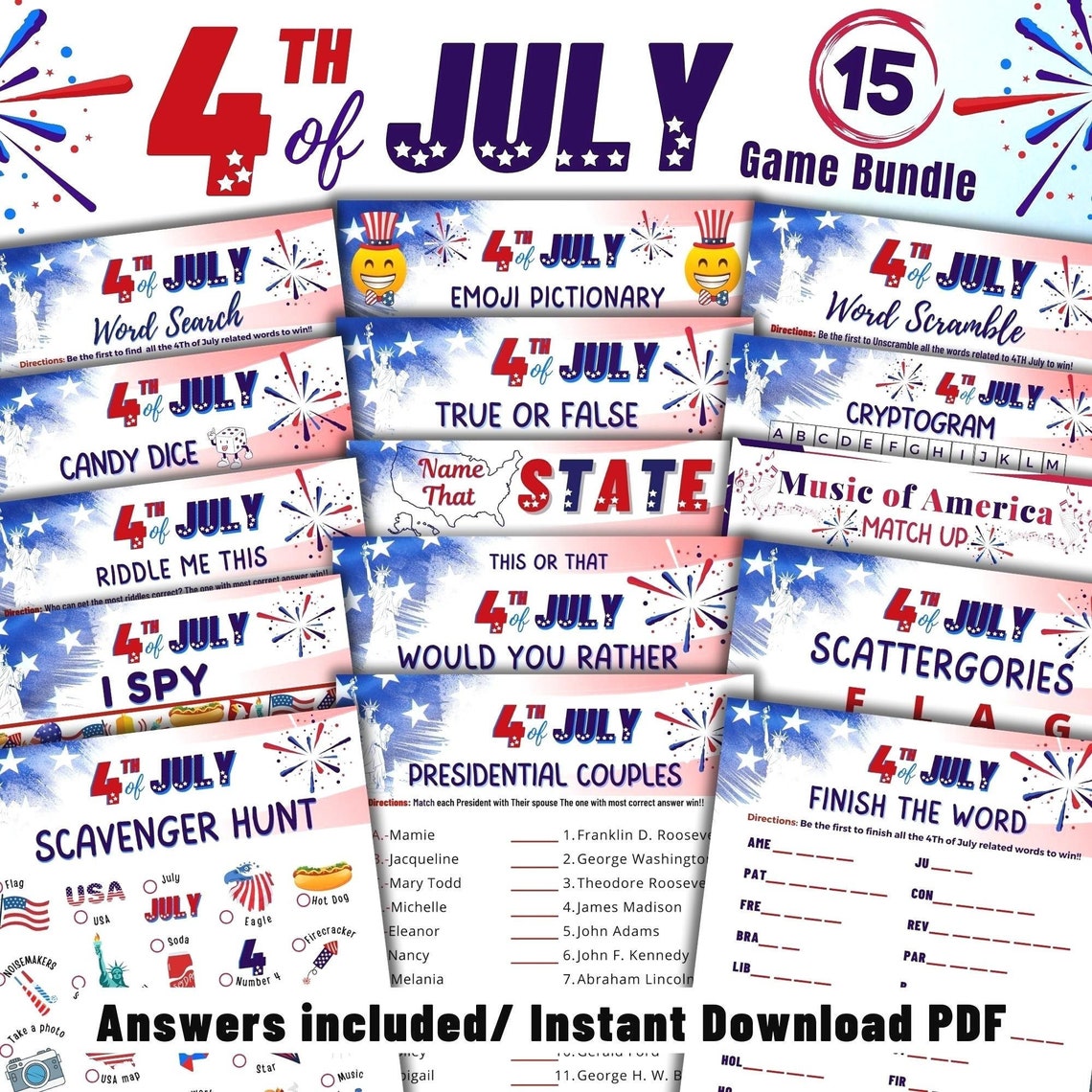 Fourth of July Game Bundle, Printable Fourth of July Games, Activities ...
