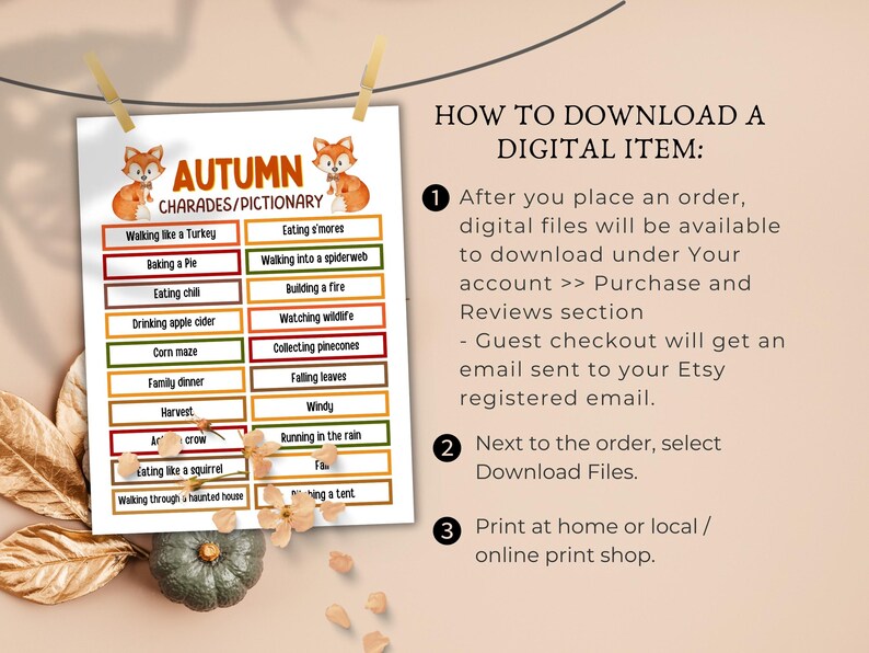 Autumn Charades & Pictionary Game: Family Fun (PDF Download) - Etsy