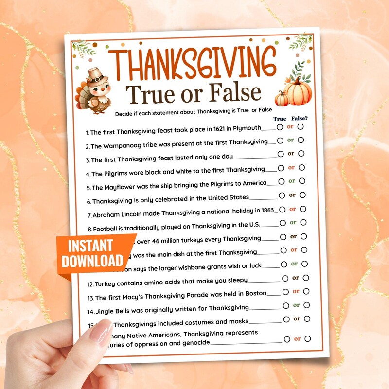 Thanksgiving True or False - Etsy