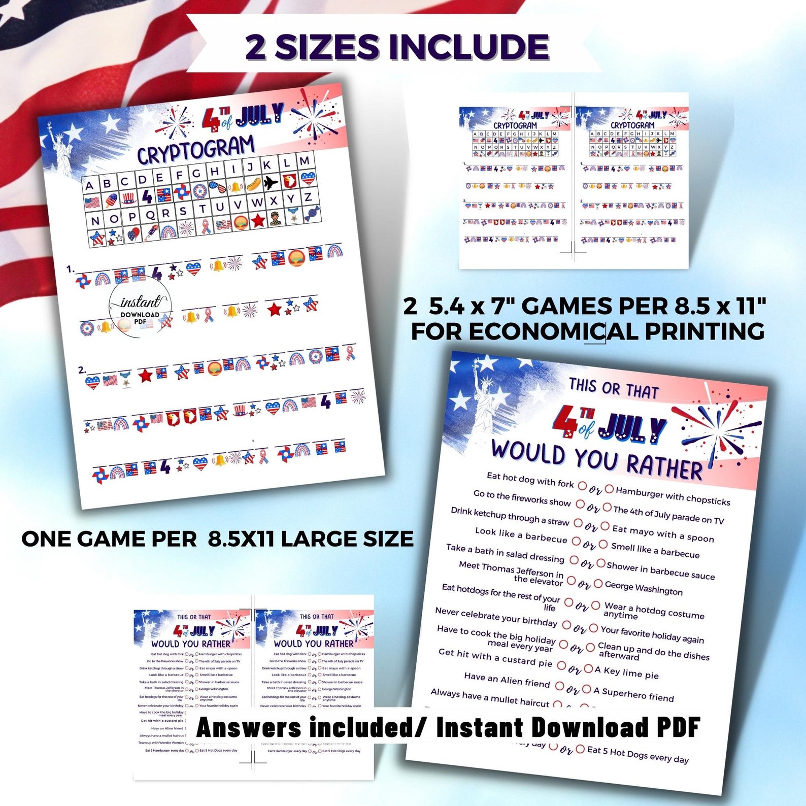 Fourth of July Game Bundle, Printable Fourth of July Games, Activities ...