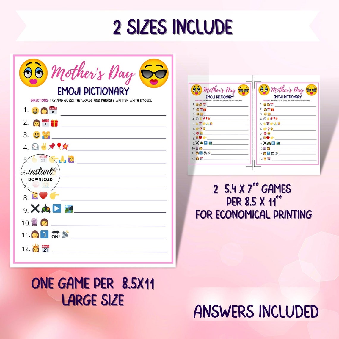 Mother's Day Emoji Pictionary Game, Printable Party Trivia (PDF) - Etsy