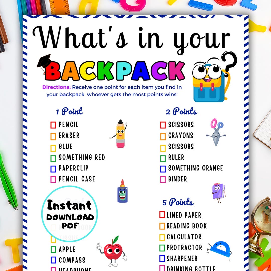 What's in Your Backpack, Printable Back to School Game, School ...