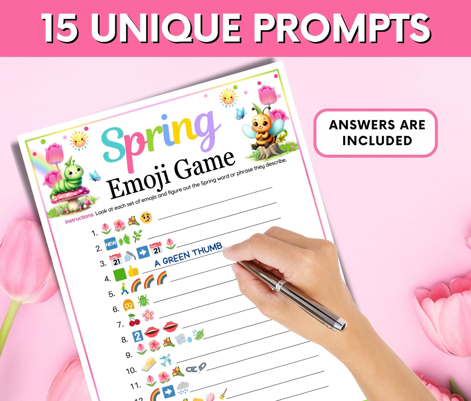Spring Emoji Pictionary Game, Spring Party Game, Spring Family Game ...