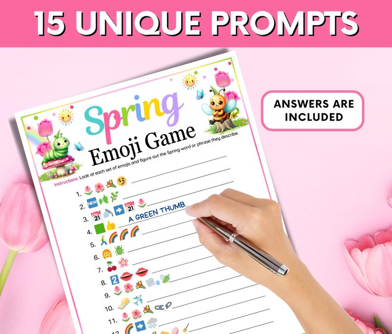 Spring Emoji Pictionary Game, Spring Party Game, Spring Family Game ...