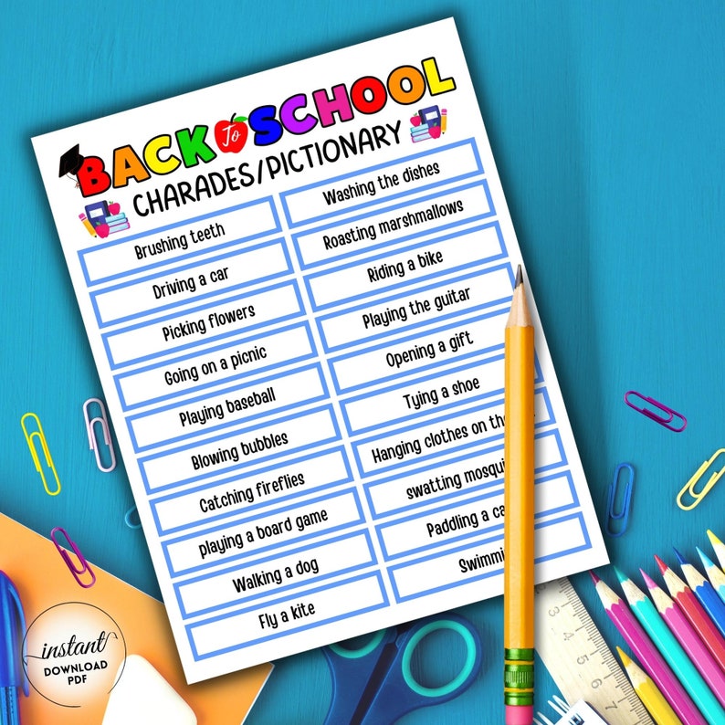 Back to School Charades/ Pictionary Game, Printable Back to School Game ...