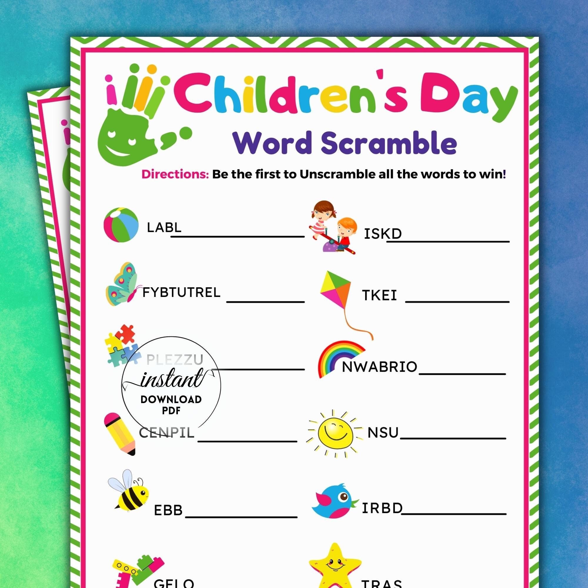 Children's Day Word Scramble, Games for Kids Printable, Word Scramble ...