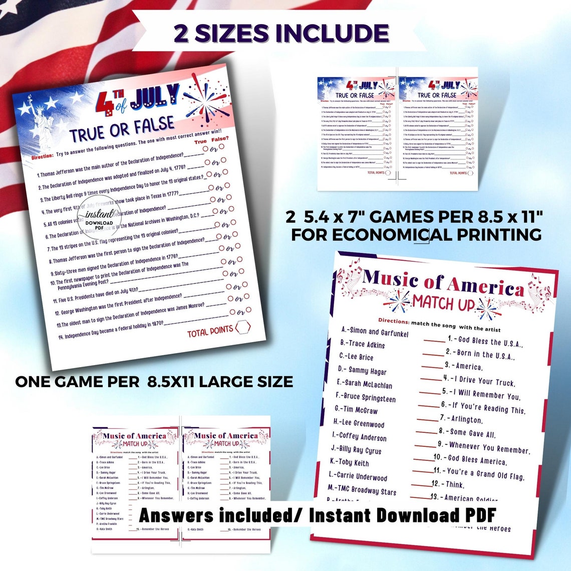 Fourth of July Game Bundle, Printable Fourth of July Games, Activities ...