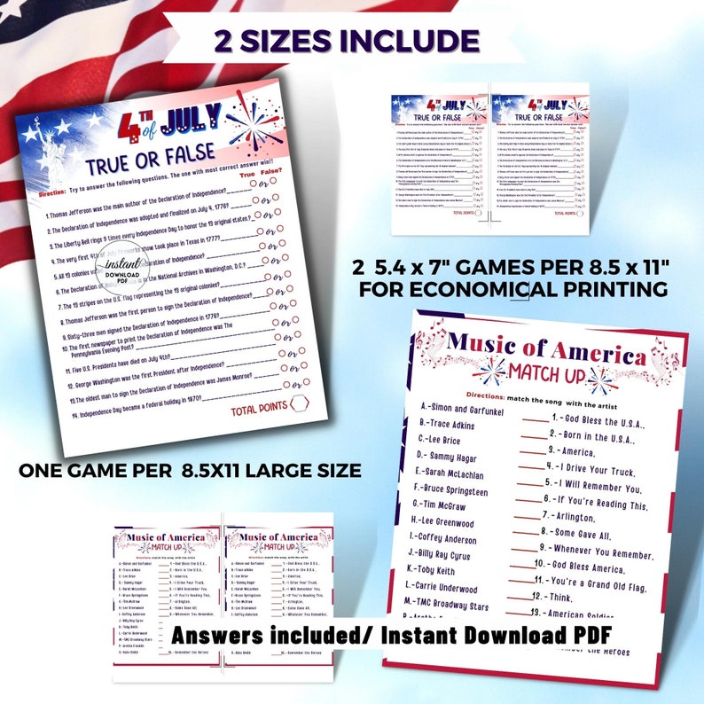 Fourth of July Game Bundle, Printable Fourth of July Games, Activities ...
