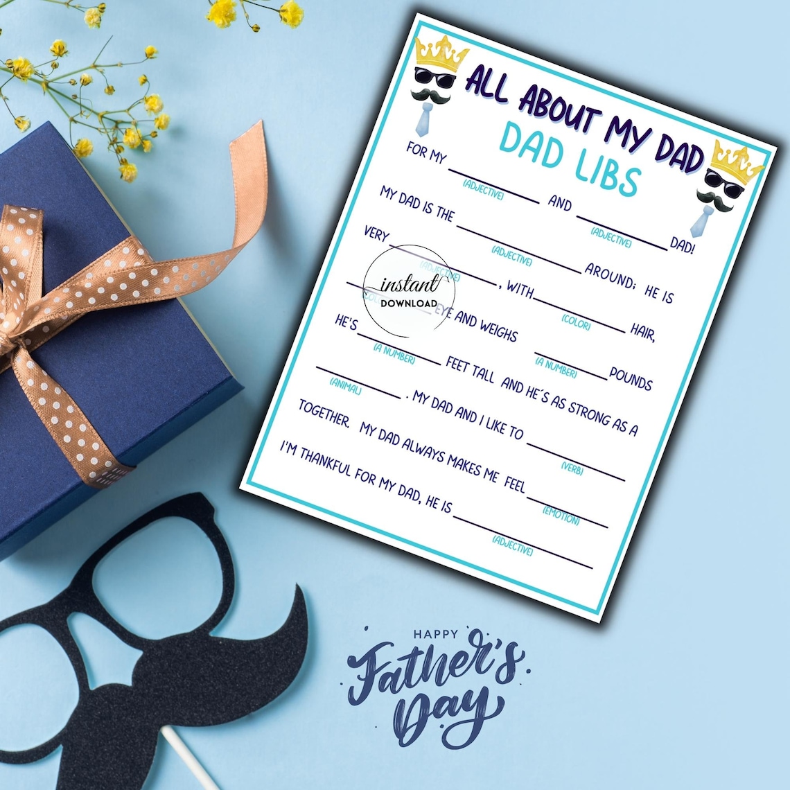About My Dad: Father's Day Mad Libs Activity Printable for Kids, Dad ...