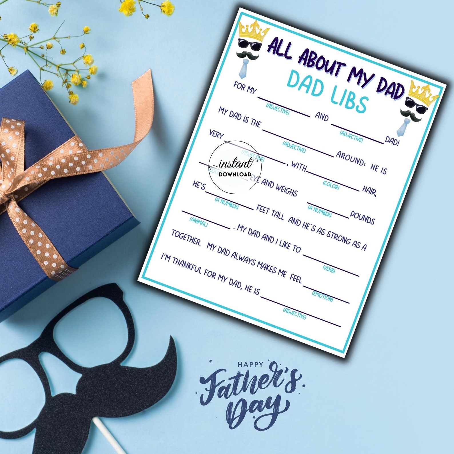 About My Dad: Father's Day Mad Libs Activity Printable for Kids, Dad ...