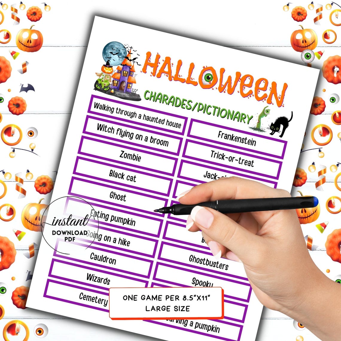 Halloween Charades, Pictionary Card Game, Halloween Activities for Kids ...