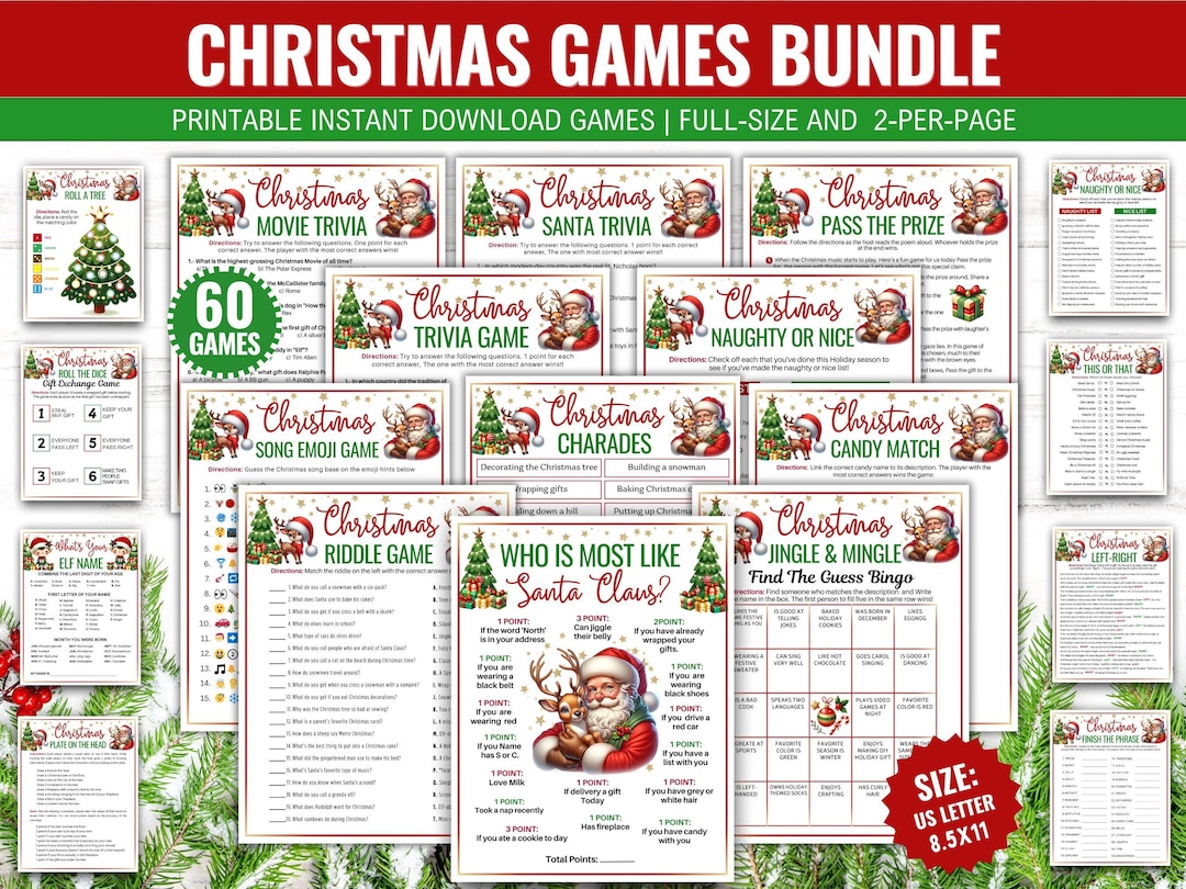 60 Christmas Games Bundle, Printable Holiday Family Fun (digital ...