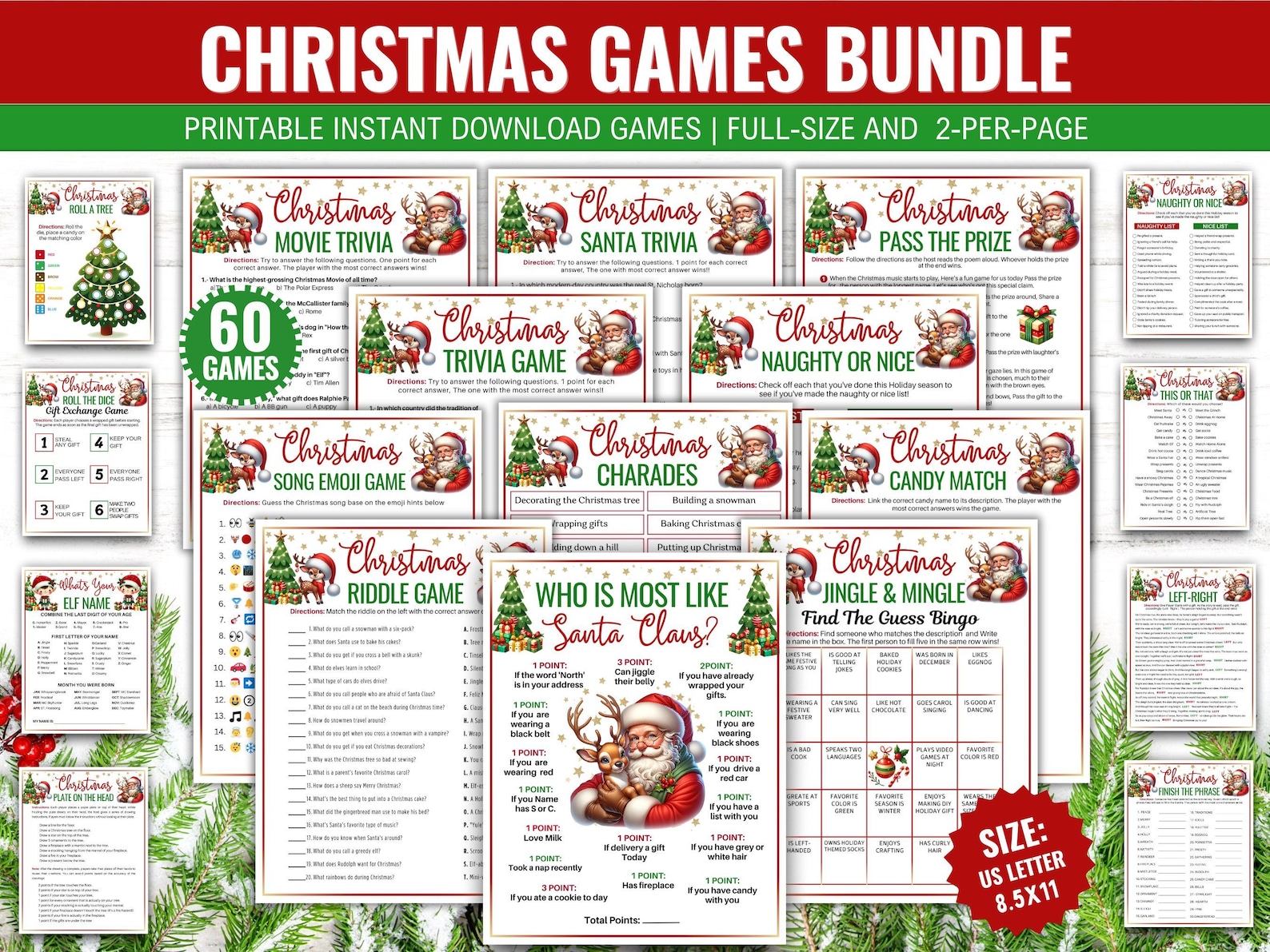 60 Christmas Games Bundle, Printable Holiday Family Fun (digital ...