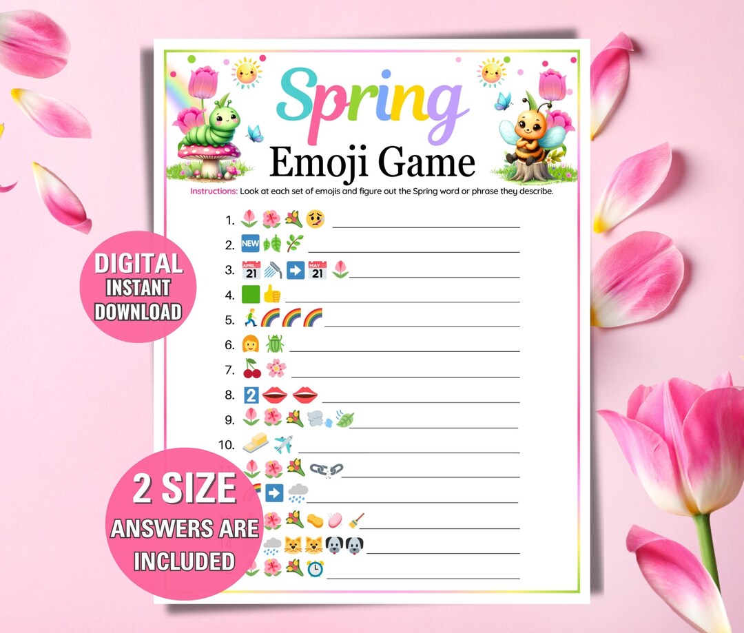 Spring Emoji Pictionary Game, Printable Trivia (digital Download ...