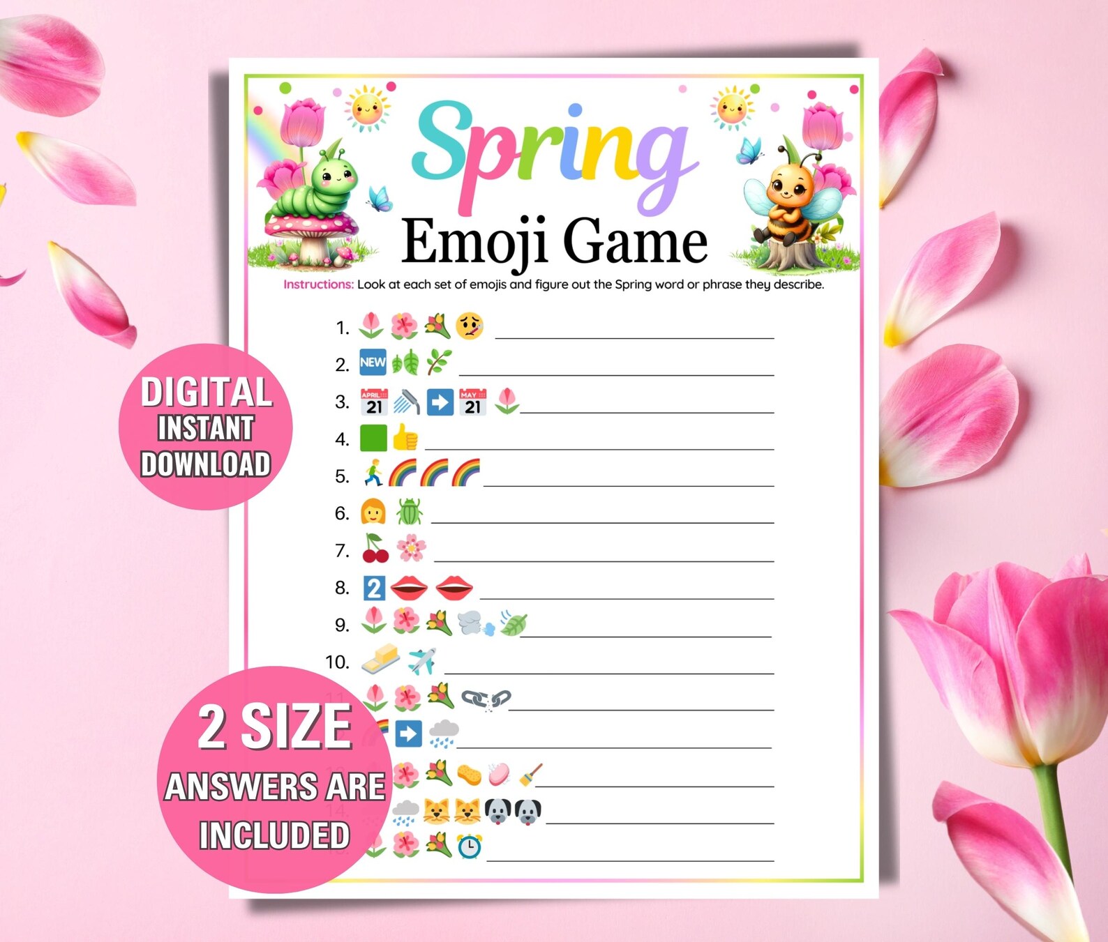 Spring Emoji Pictionary Game, Spring Party Game, Spring Family Game ...
