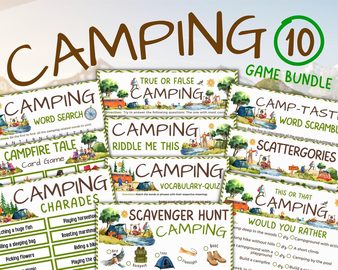 Camping Games 10 Pack Games Camping Activities for Kids & - Etsy