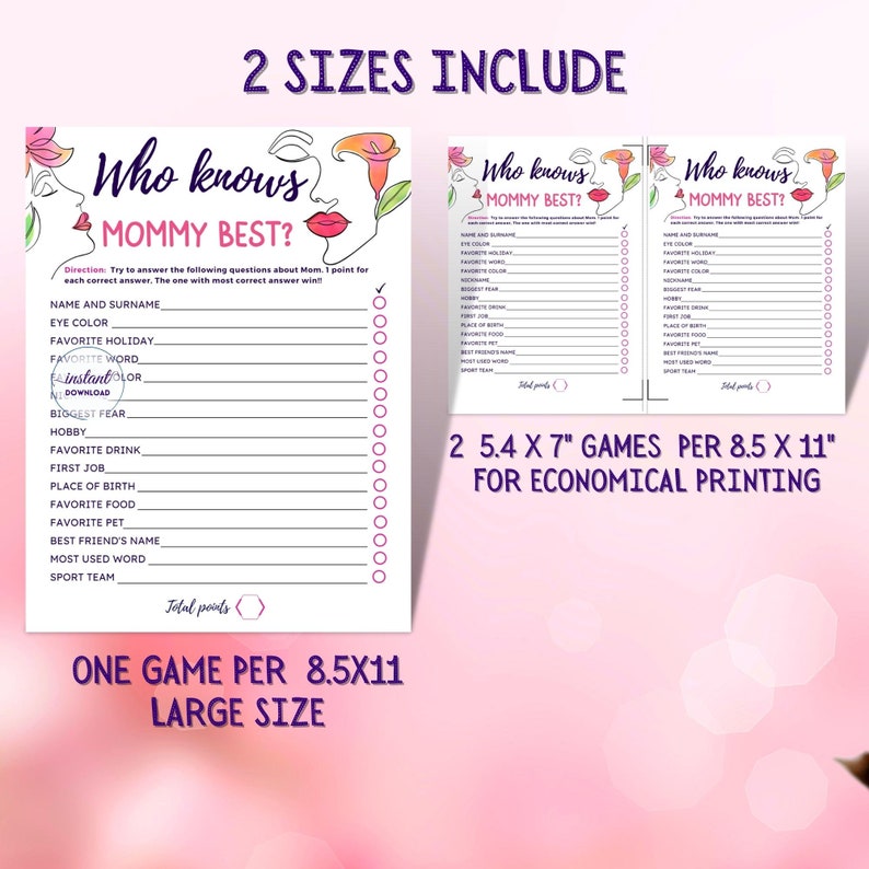 Mothers Day Who Knows Mom Best Game, Mother's Day Games, Who Knows ...