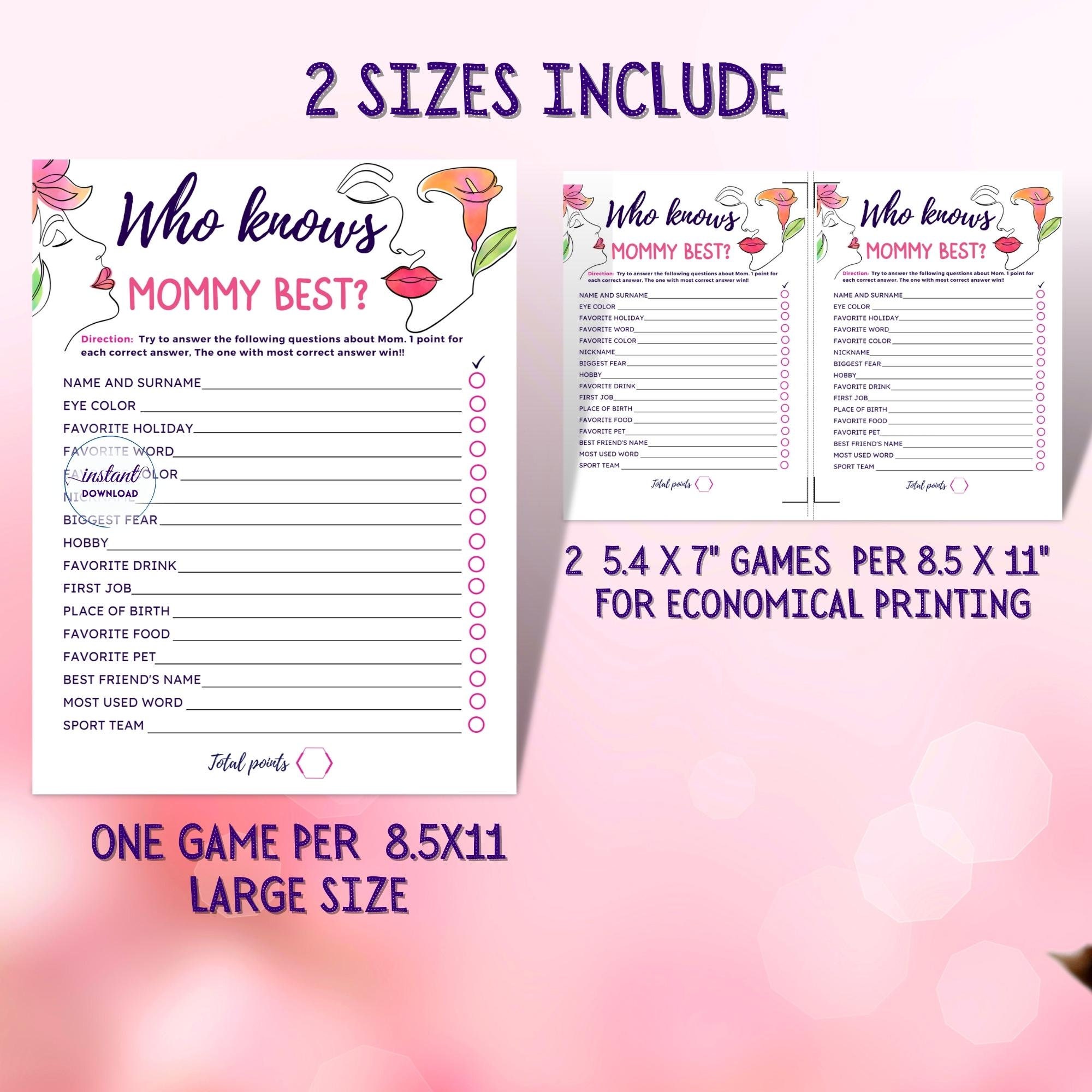 Mothers Day Who Knows Mom Best Game, Mother's Day Games, Who Knows ...