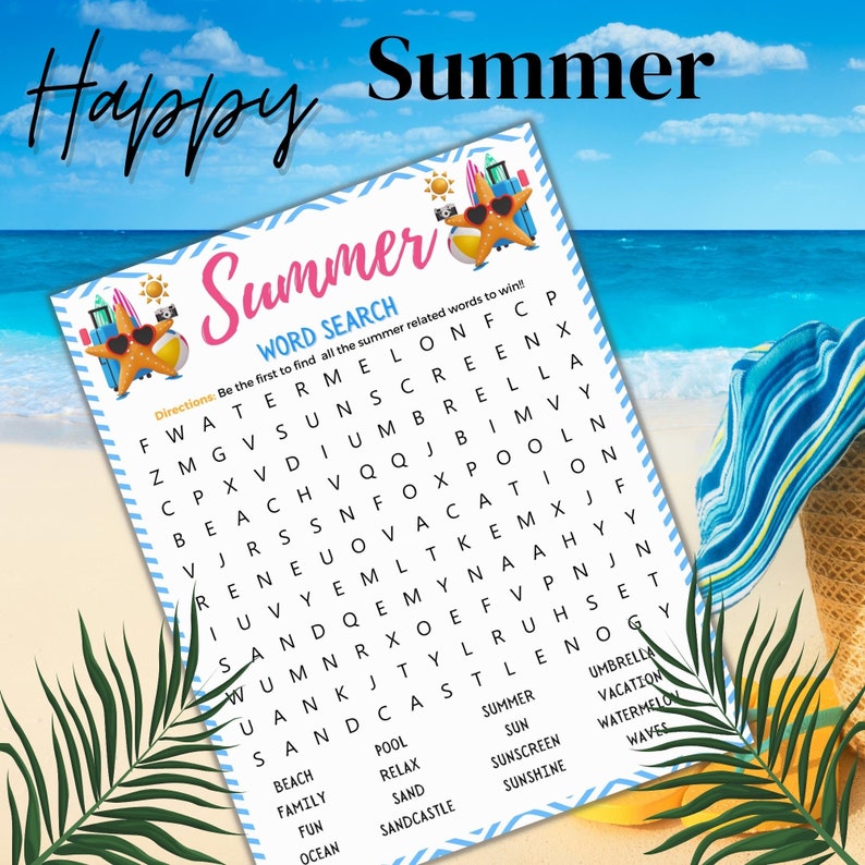 Summer Word Search, Party Games, Summer Activities for Kids and Adults ...