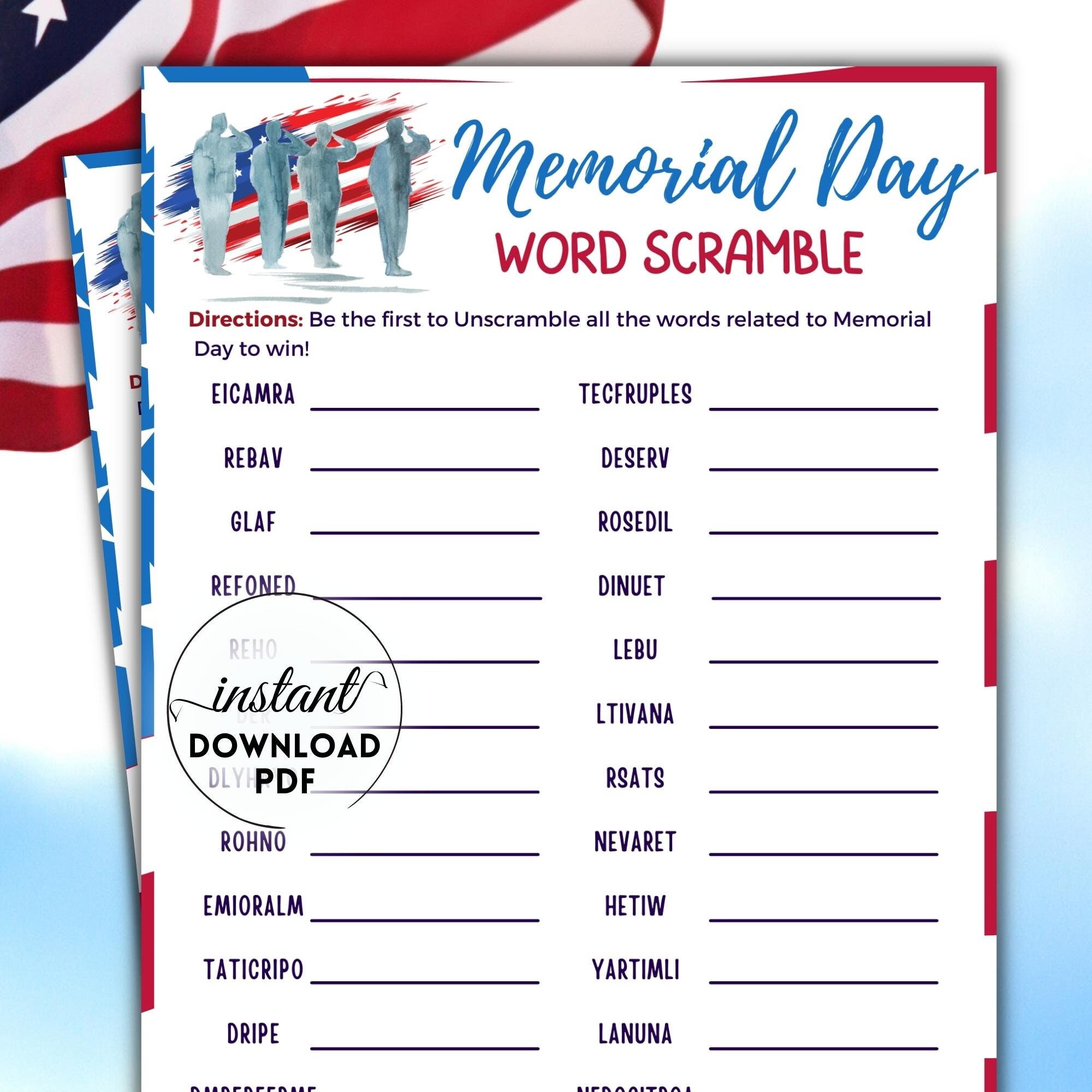 Memorial Day Word Scramble: Family Game (printable PDF) - Etsy