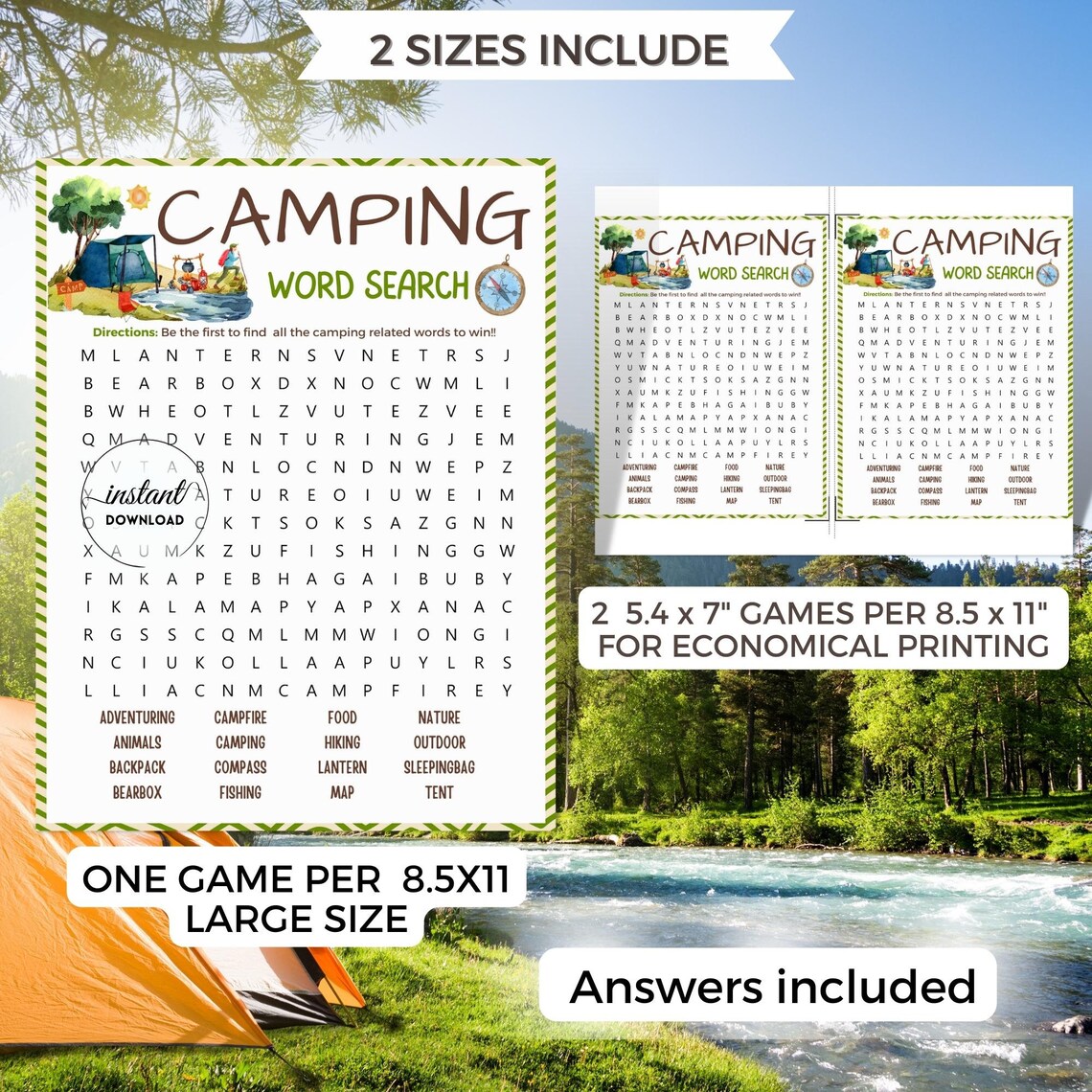 Camping Word Search, Camping Activities for Kids & Adults, Camping Game ...