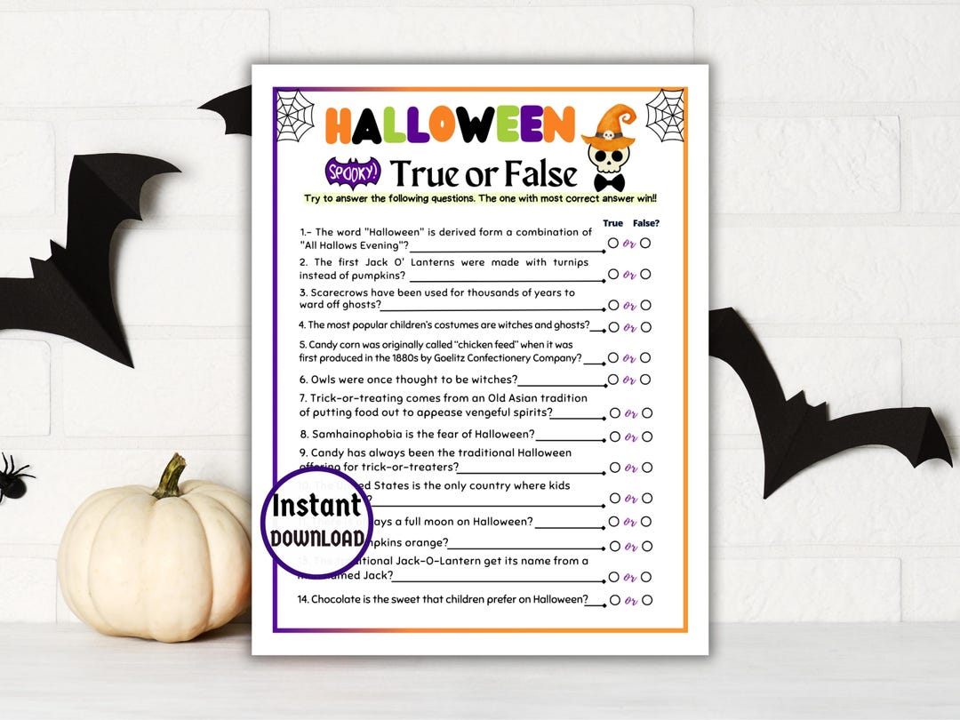 Halloween True or False Game, Printable Halloween Party Game, Halloween ...