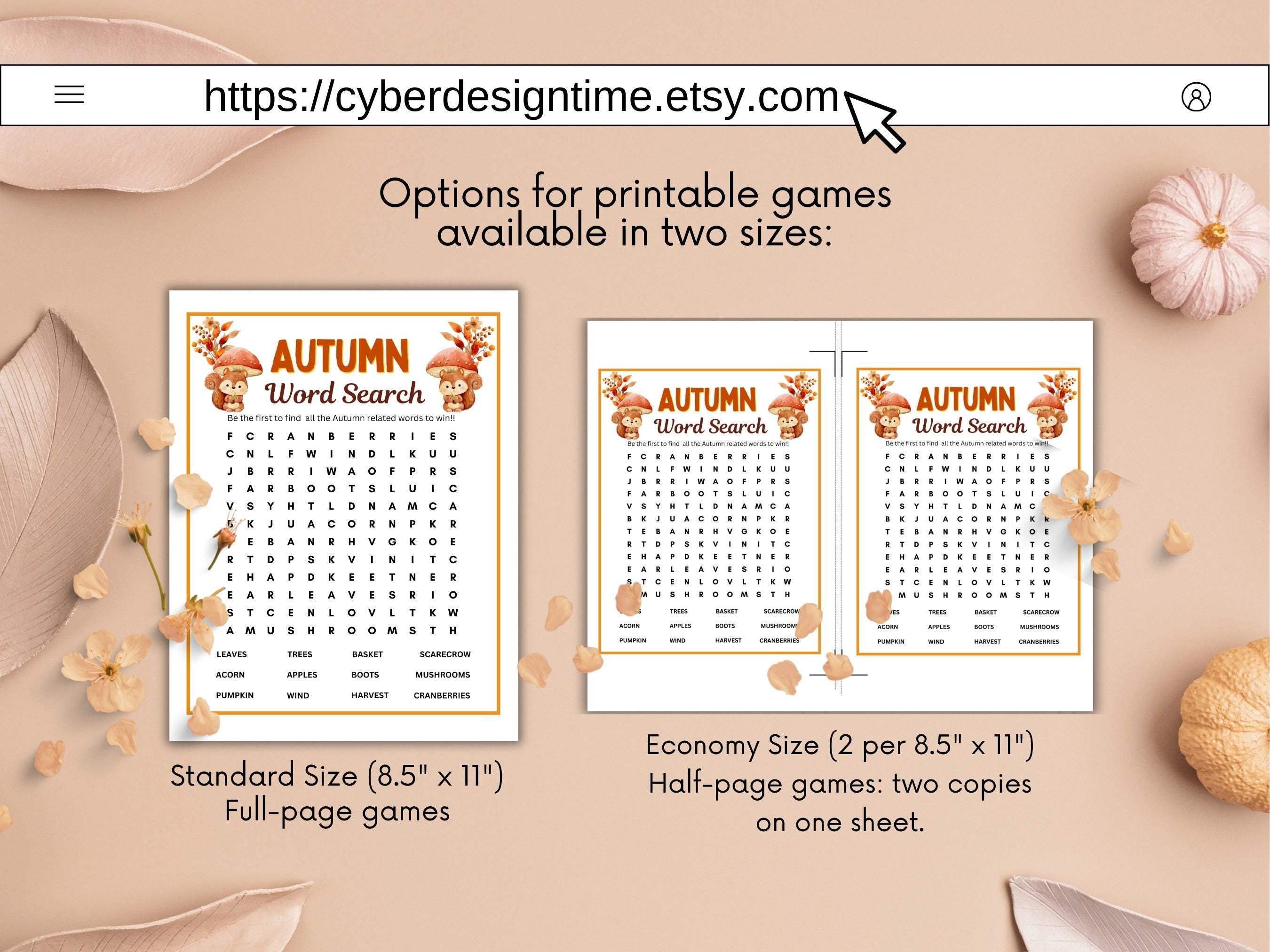Autumn Word Search,autumn Games, Fall Activities for Kids & Adults ...