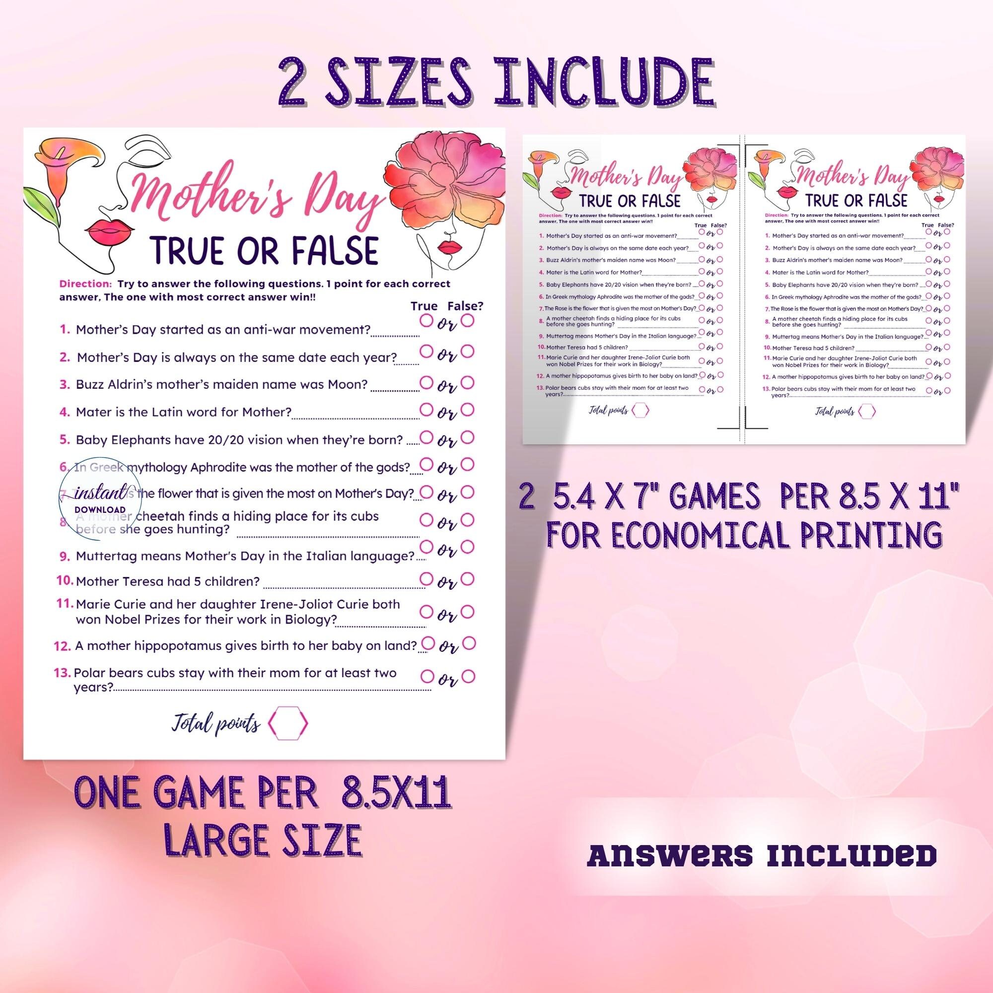 Mother's Day Trivia Quiz | True or False Game | Mother Day Trivia Game ...