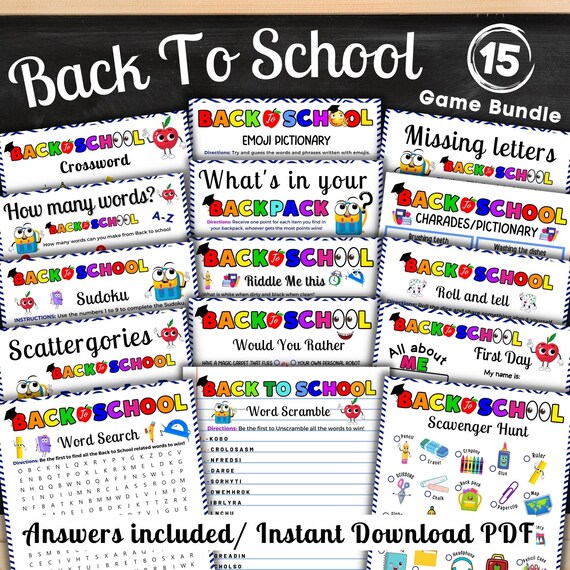 Back to School 15 Game Bundle Printable School Emoji Game - Etsy