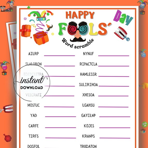 Word Scramble Game Happy Fools Day Word Scramble Game April | Etsy