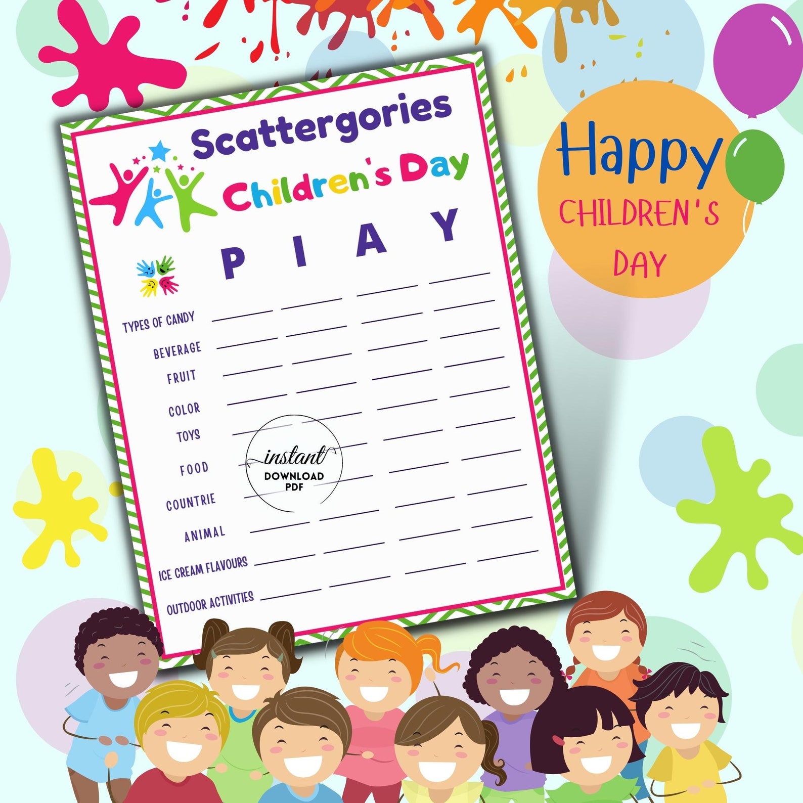 Printable Scattergories, Children's Day Game, Kids Party Game ...