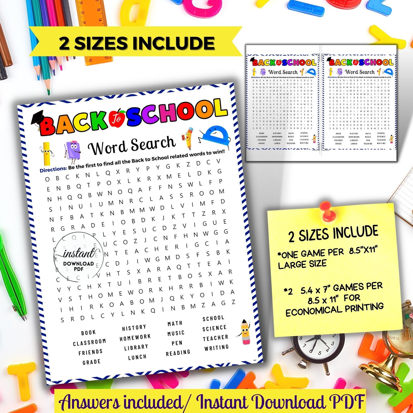 Back to School Word Search, Printable Back to School Game, First Day of ...