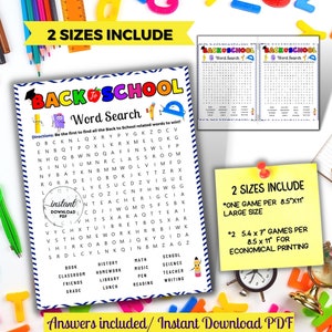 Back to School Word Search, Printable Back to School Game, First Day of ...