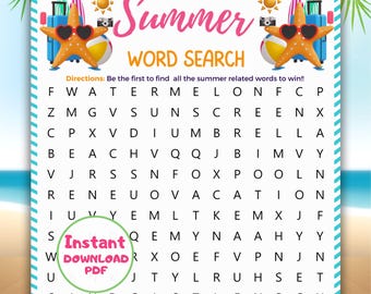 Tropical Word Search for Adults, Summer Party Game Printable, Beach ...