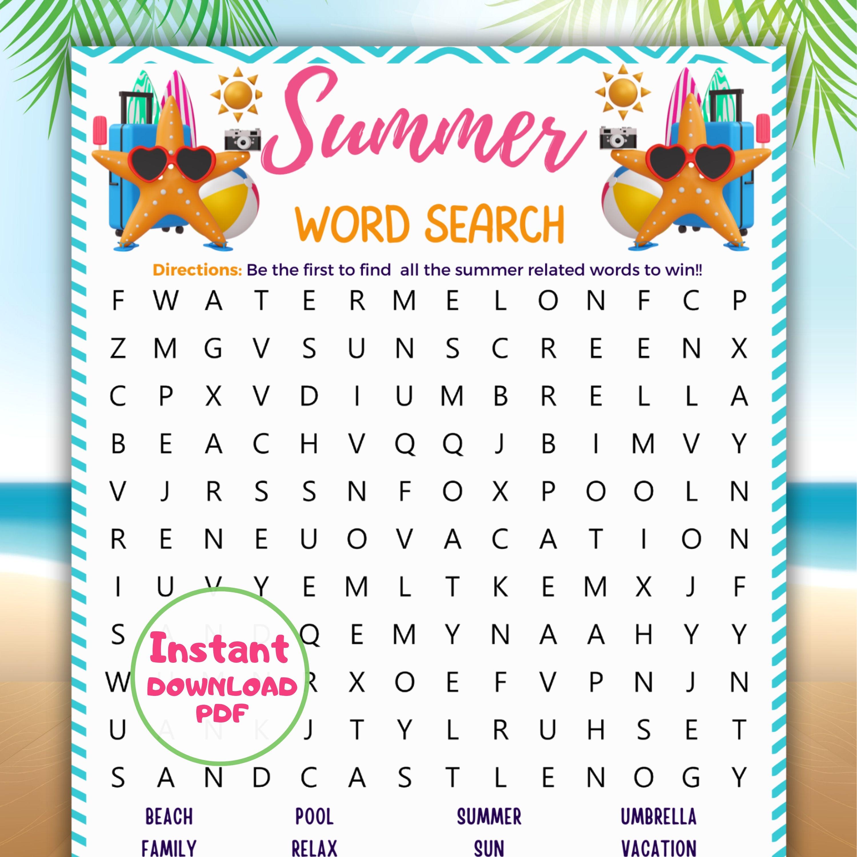 Summer Word Search, Party Games, Summer Activities for Kids and Adults ...